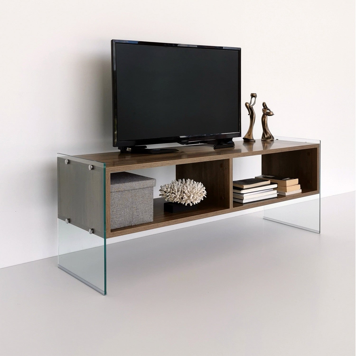 Mobile porta tv moderno con 2 vani in legno e vetro – Colly Shop