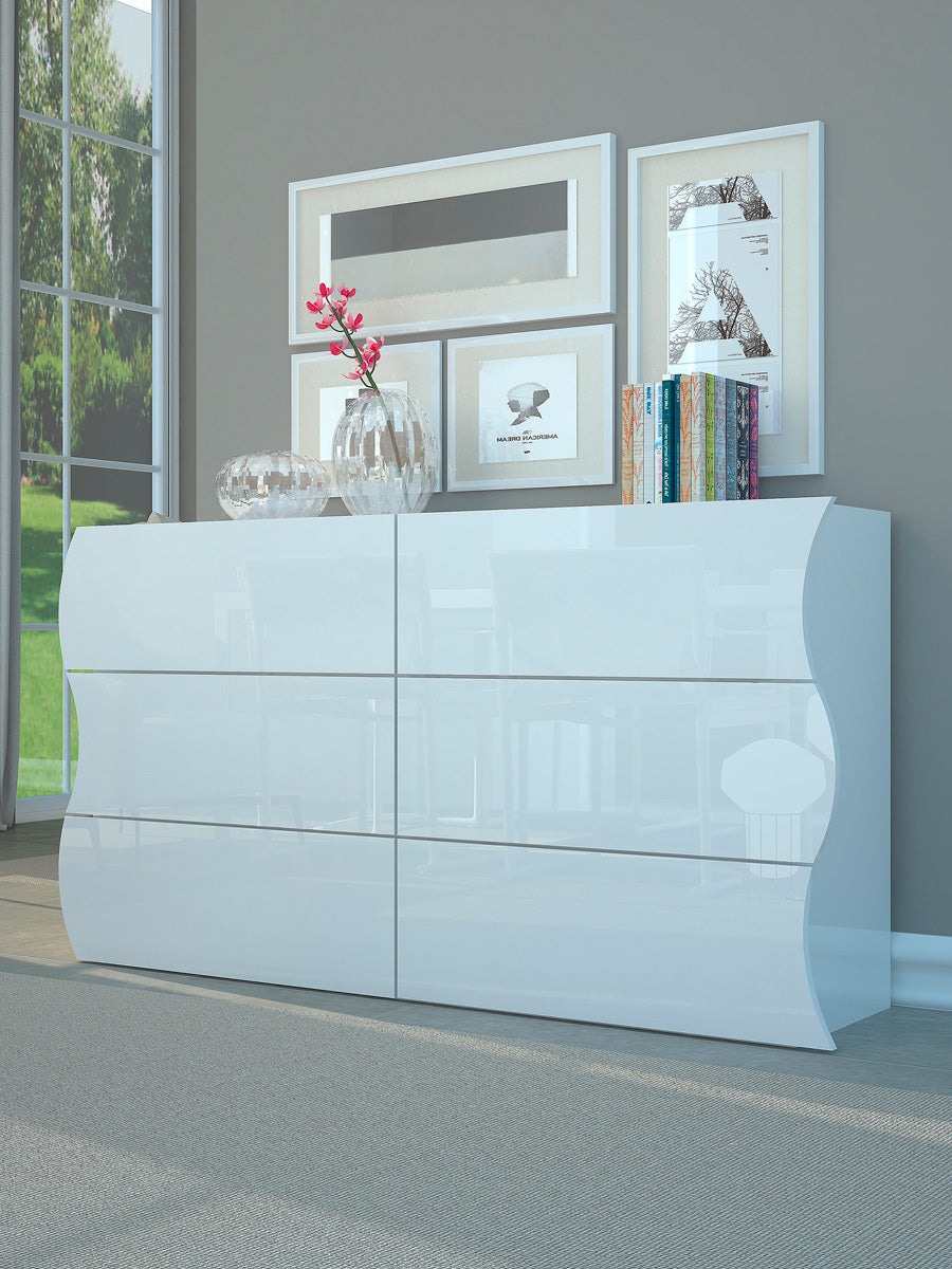 Peggy - Cassettiera design moderno onda in legno colore bianco lucido ...
