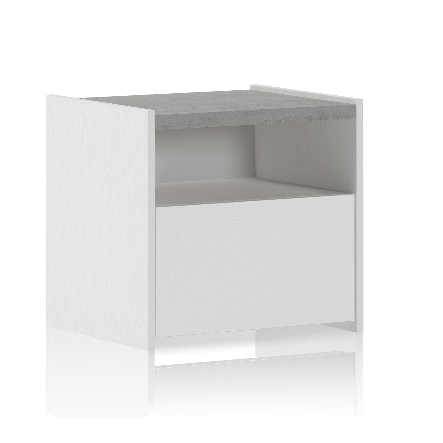 Comodino in legno da camera cassetto e vano bianco e cemento cm 45x39x ...