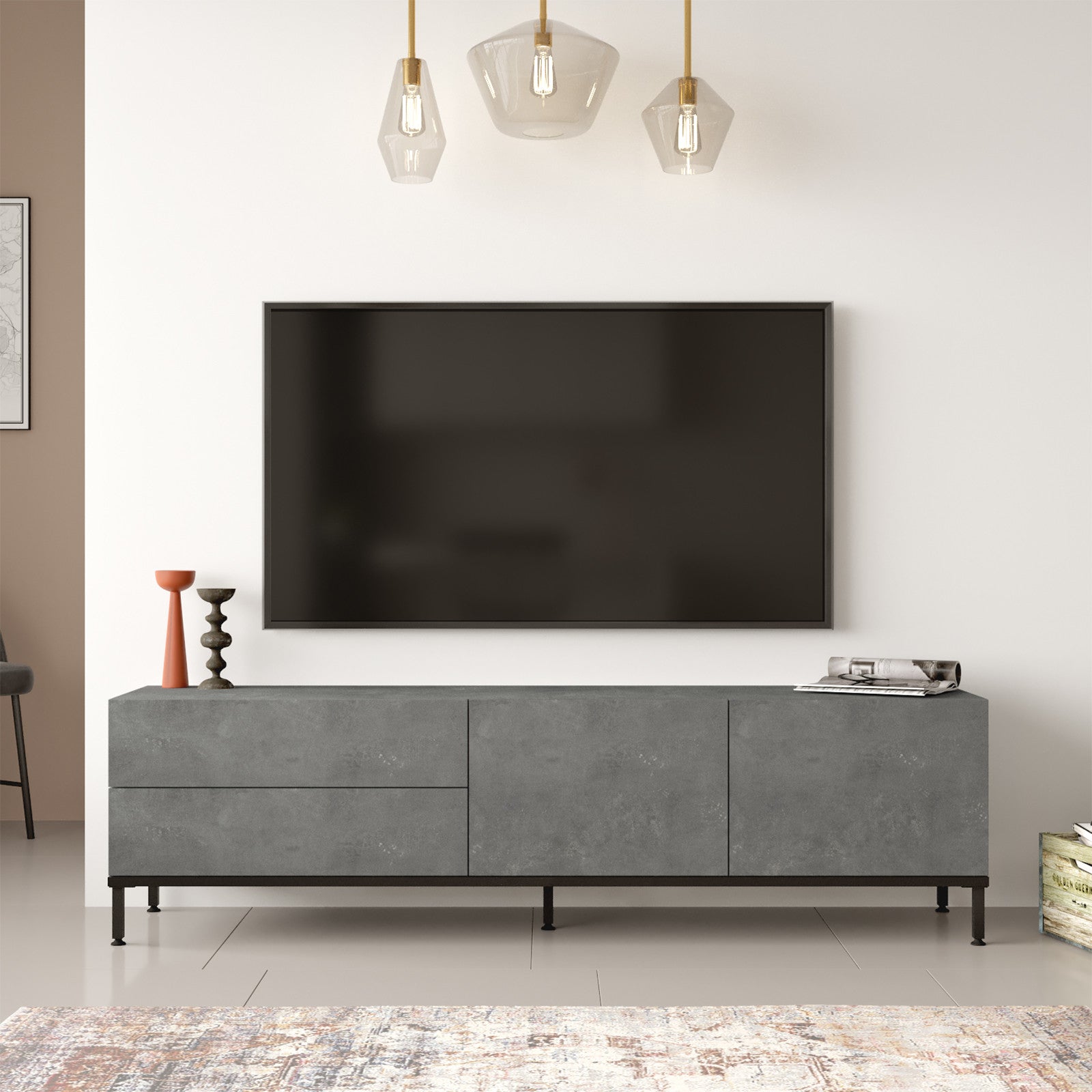 Mobile basso tv design legno gambe in metallo 4 ante a ribalta moderno ...
