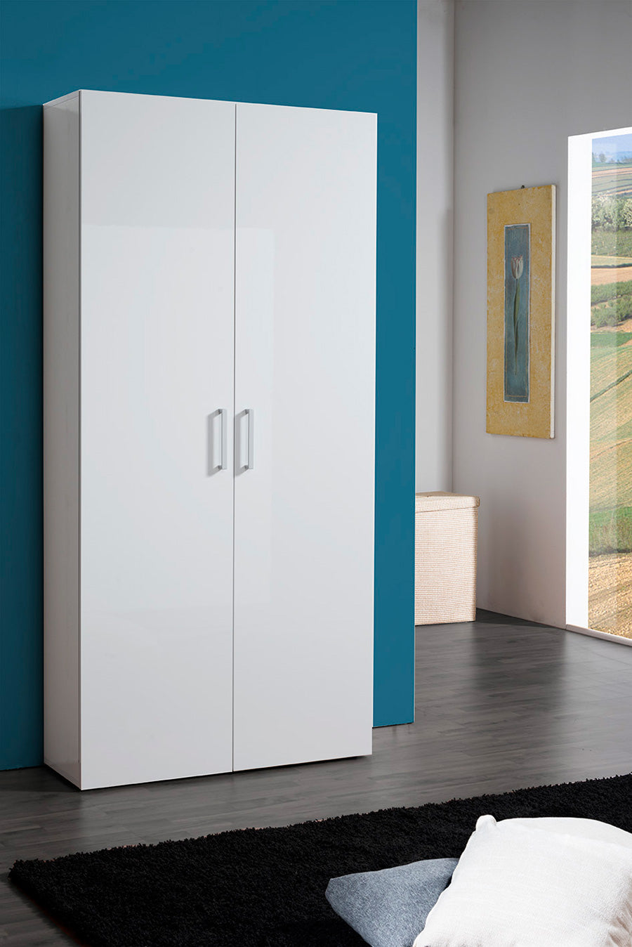 Zaleola - Scarpiera design moderno in legno colore bianco lucido 2 ant ...
