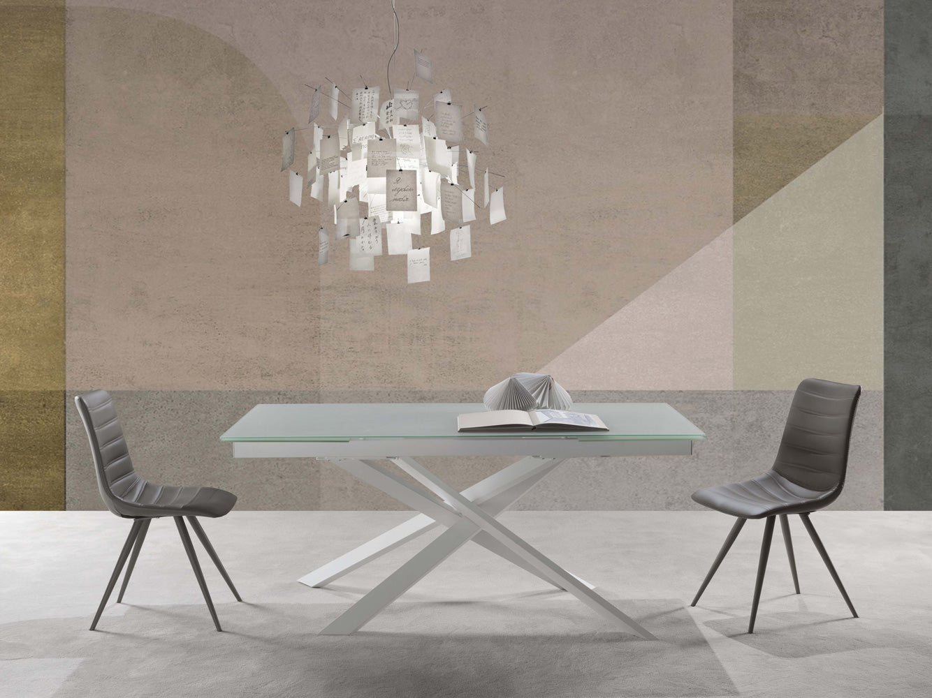 Tavolo allungabile da pranzo gambe ad incrocio piano in vetro – Colly Shop