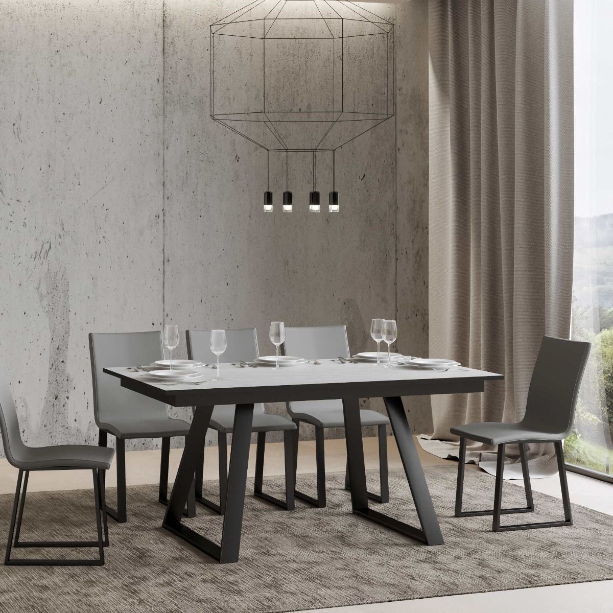 Tavolo design moderno allungabile gambe in metallo piano in legno ...